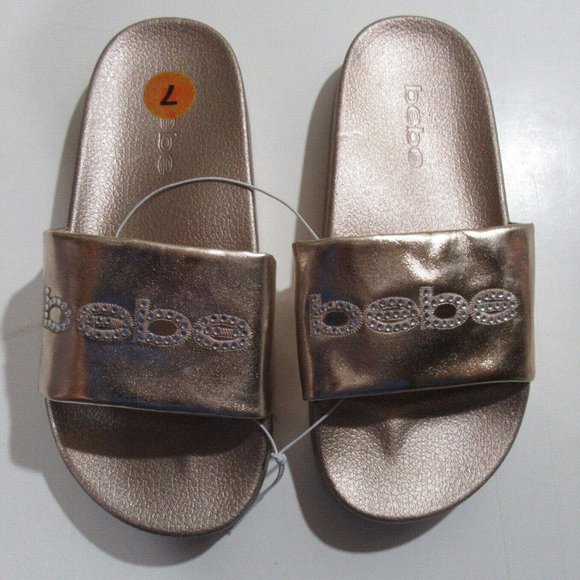 bebe | Shoes | Bebe Felizia Slide Sandals Flip Flops Rose Gold | Poshmark